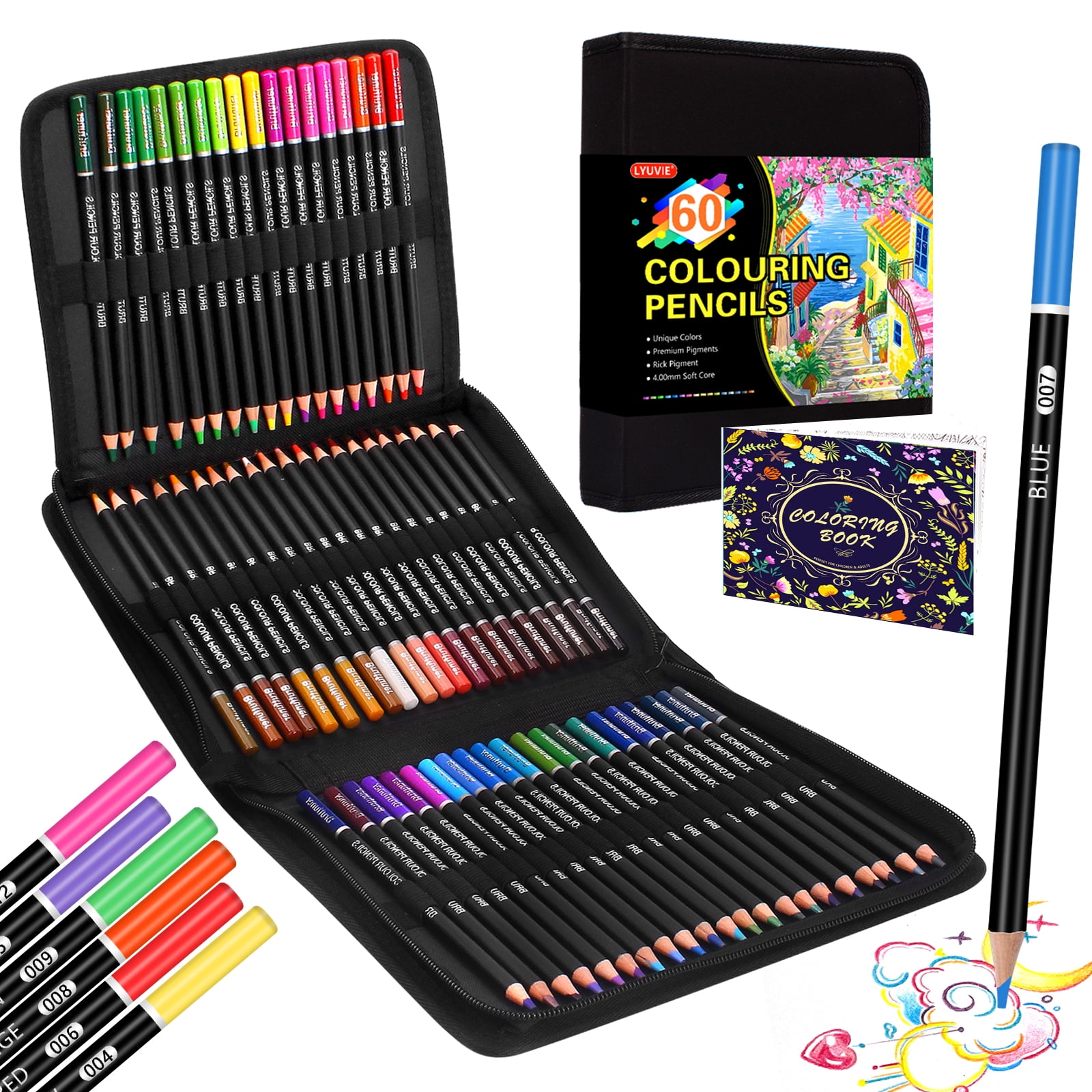 Jianbai 60 Colored Pencils Set, Soft Core, Pre-Sharpened, Kids, Adults ...