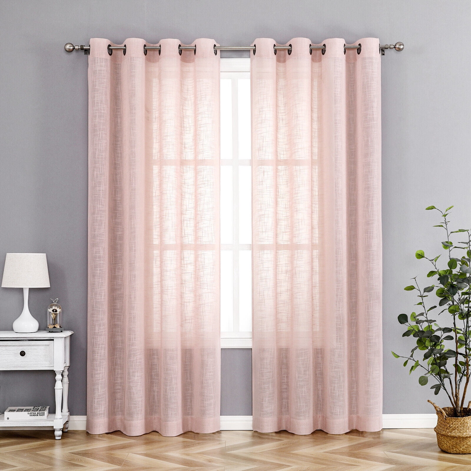 Hampton Home 2 Piece Luxury Semi Sheer Grommet Top Curtain Panel Pair ...