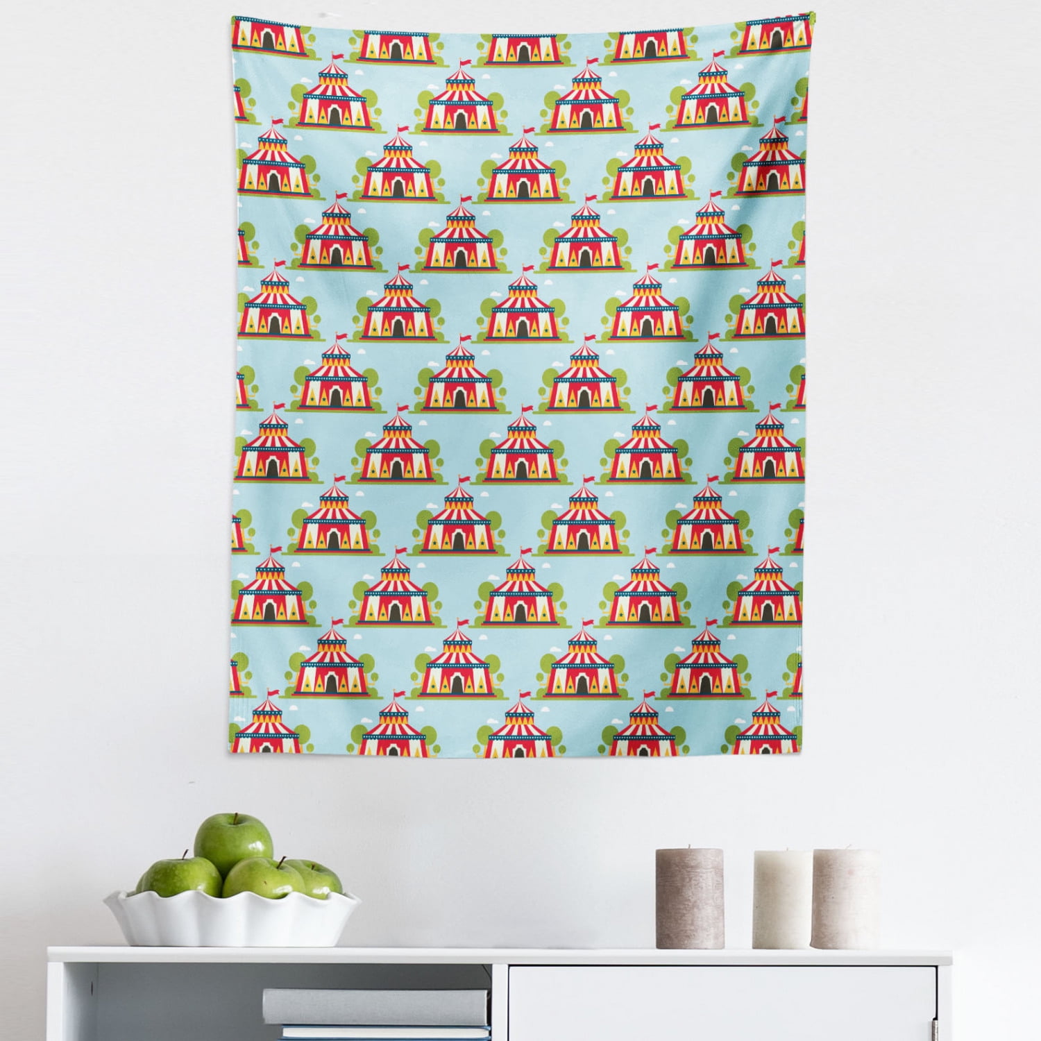 Circus Tapestry, Festival Fun Themed Pattern with a Cartoon Design Tent ...