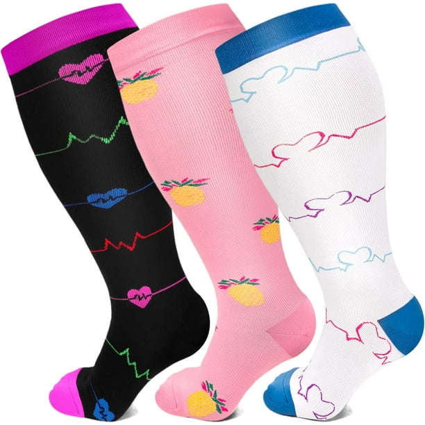 3 Pairs Plus Size Compression Socks Wide Calf For Women And Men 20 30