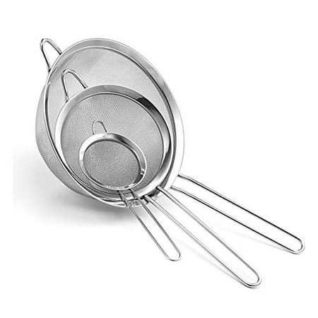 K BASIX Stainless Steel Strainer, Fine Mesh Sieve Sifter Set of 3 ...