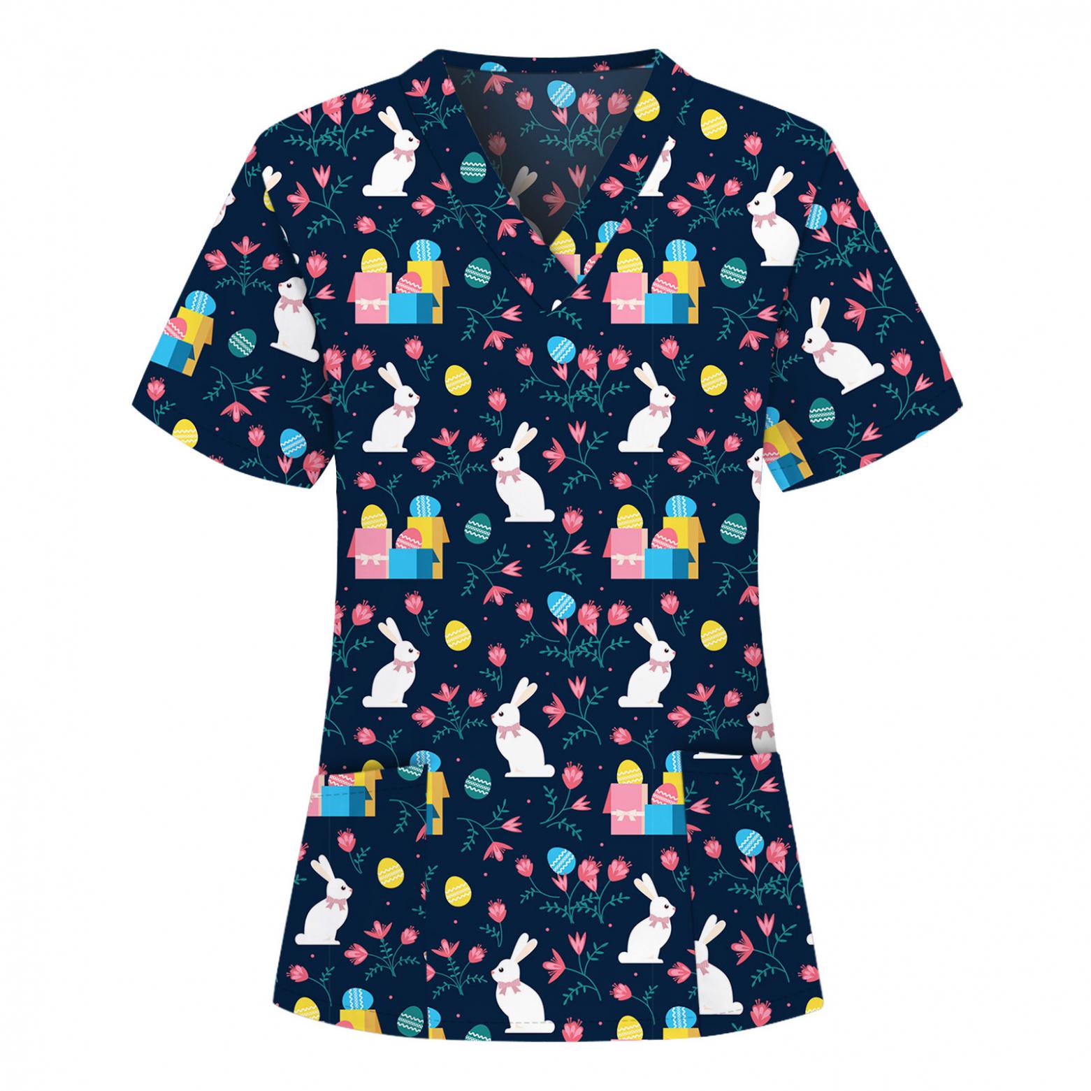 Click here for Pisexur Womens Nursing Scrub Tops Easter Eggs Bunn... prices