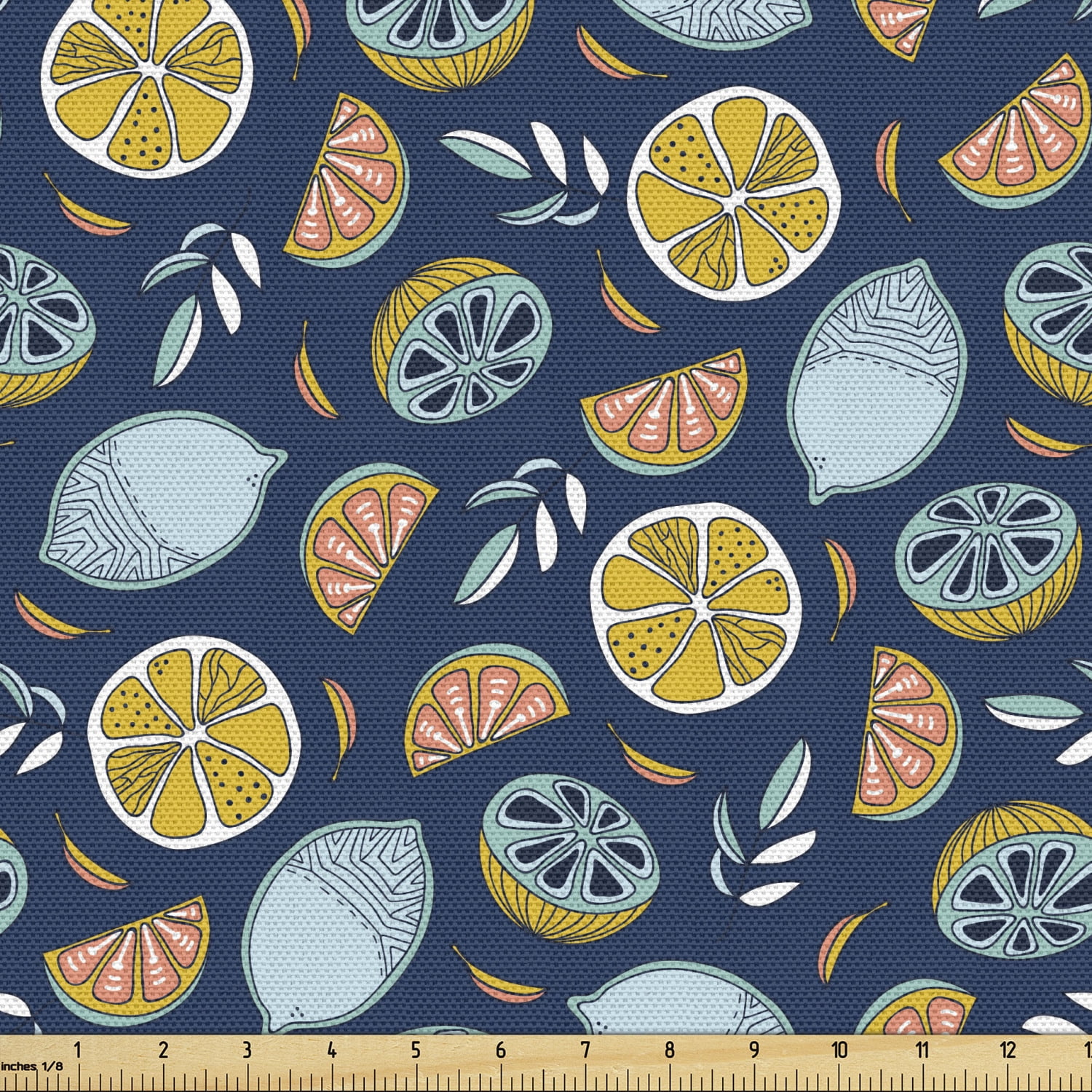 Fruits Fabric by the Yard, Sliced Lemons and Oranges Citrus Fruit and ...