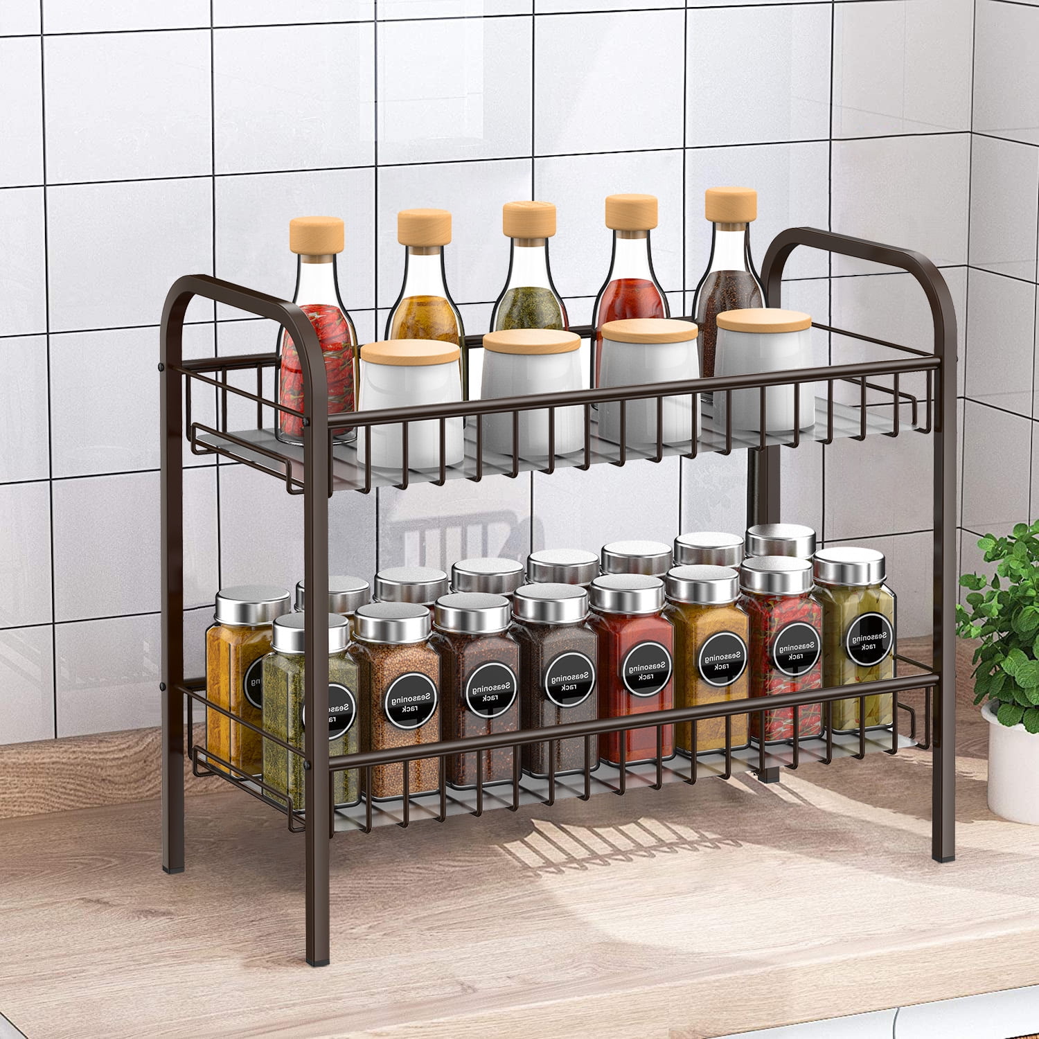 Fuleadture 2-Tier Spice Rack Organizer for Cabinet,Metal Spice Holder ...