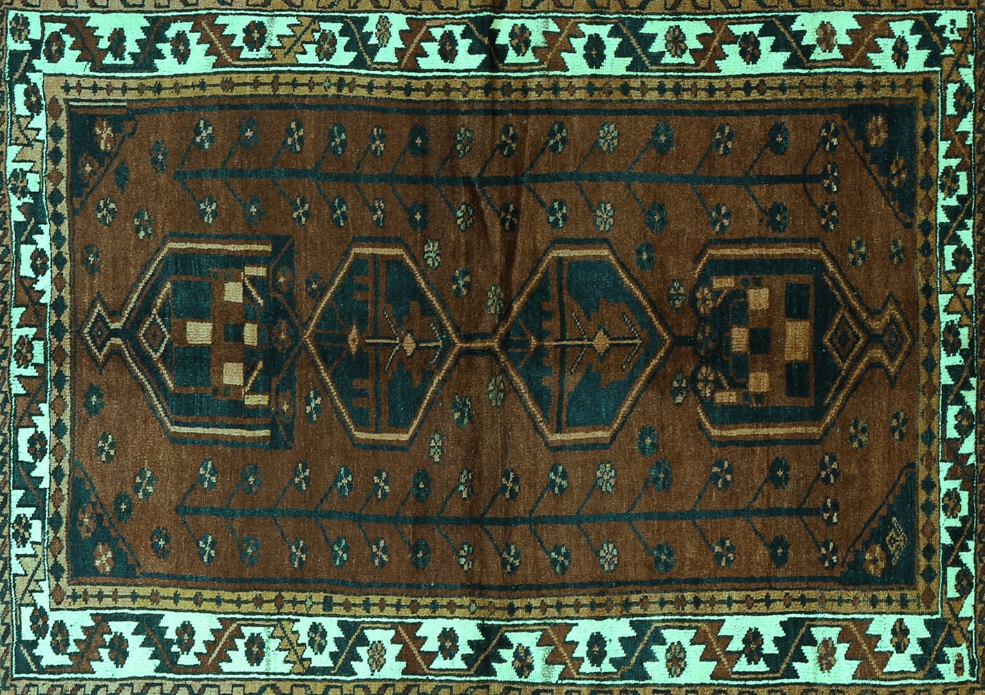 Ahgly Company Indoor Rectangle Persian Turquoise Blue Traditional Area ...