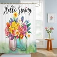 Bathroom Shower Curtain Hello Easter Spring Flowers Vase Butterfly ...