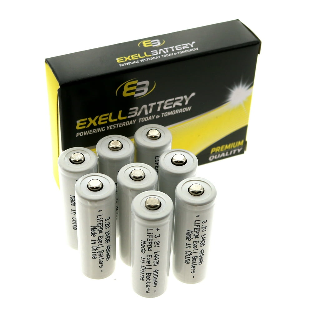 8-Pack 3.2V 400mAh Li-FePO4 14430 Size 4/5AA (14x43mm) Rechargeable ...
