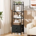 Black Oak 5-Tier Leaning Ladder Shelf With 2 Drawers Narrow Bookcase ...