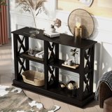 Tcbosik Console Table with 3-Tier Open Storage Spaces and “X” Legs ...