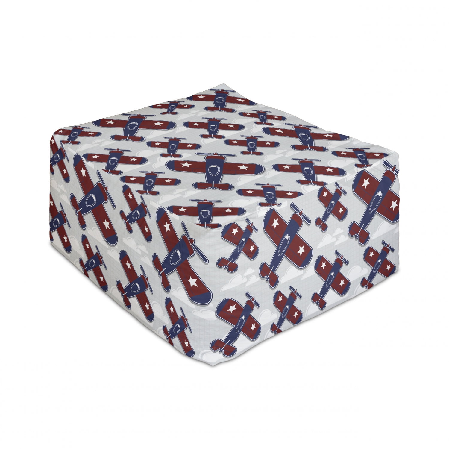 Airplane Rectangle Pouf, Top View Pattern of Funny Cartoon Elements on ...