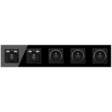 Eu Crystal Glass Panel With Pin 5 Gang Power Socket 16a With 4 Usb ...