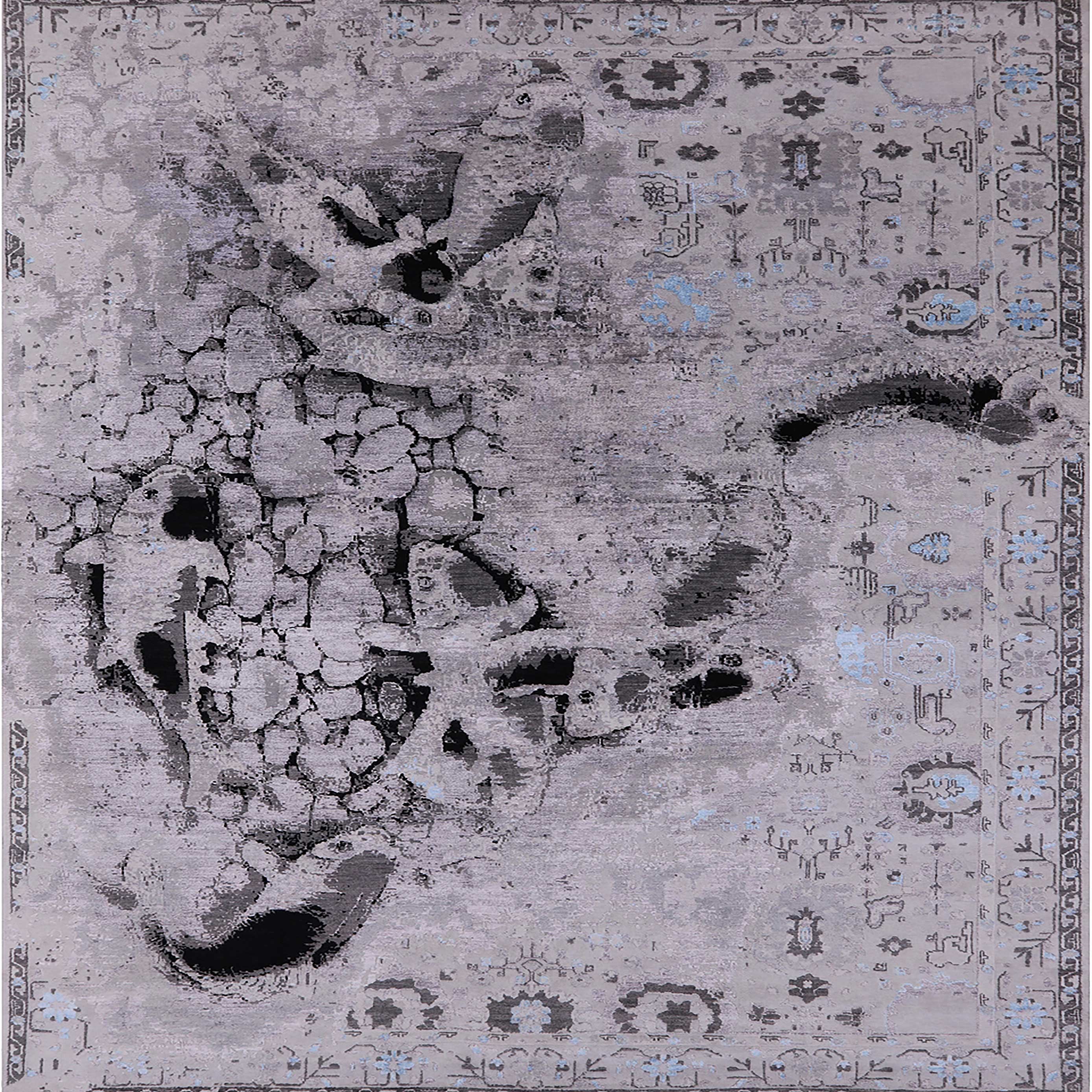 Ahgly Company Indoor Square Mid-Century Modern Purple Oriental Area ...