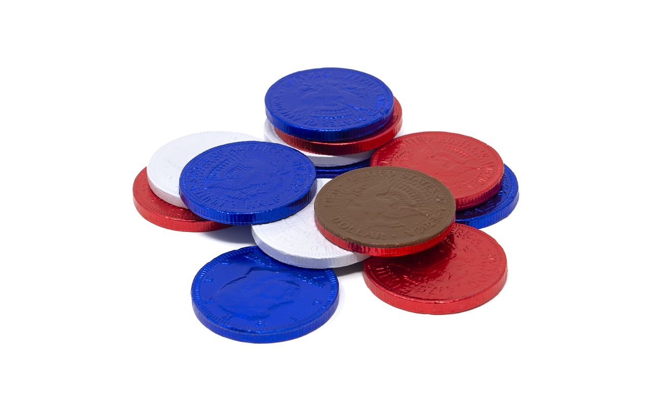 Fort Knox Milk Chocolate 1.5-inch Coins Red, White, and Blue Foil, 1 lb ...