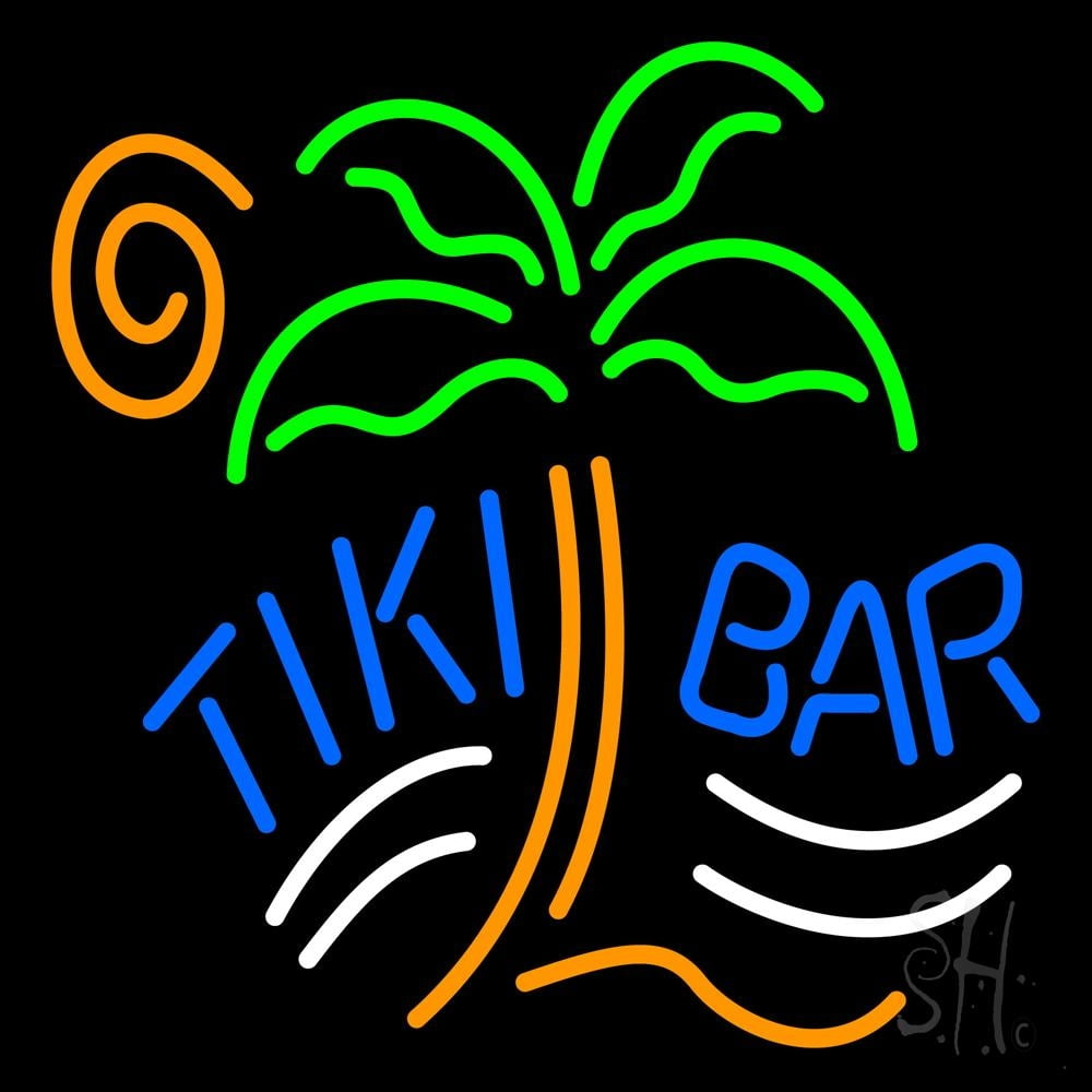 Tiki Bar Palm Tree LED Neon Sign 24 x 24 - inches, Clear Edge Cut ...