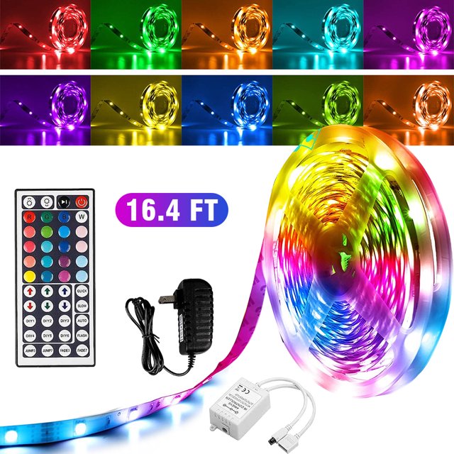 LED Light Strips,16.4ft/5M 5050 RGB Colored Rope Light Strip Kit with ...