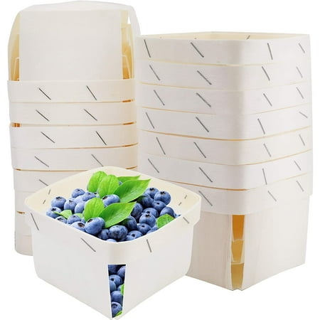 15 Pack Wooden Berry Baskets, One Pint Square Vented Wood Boxes for ...