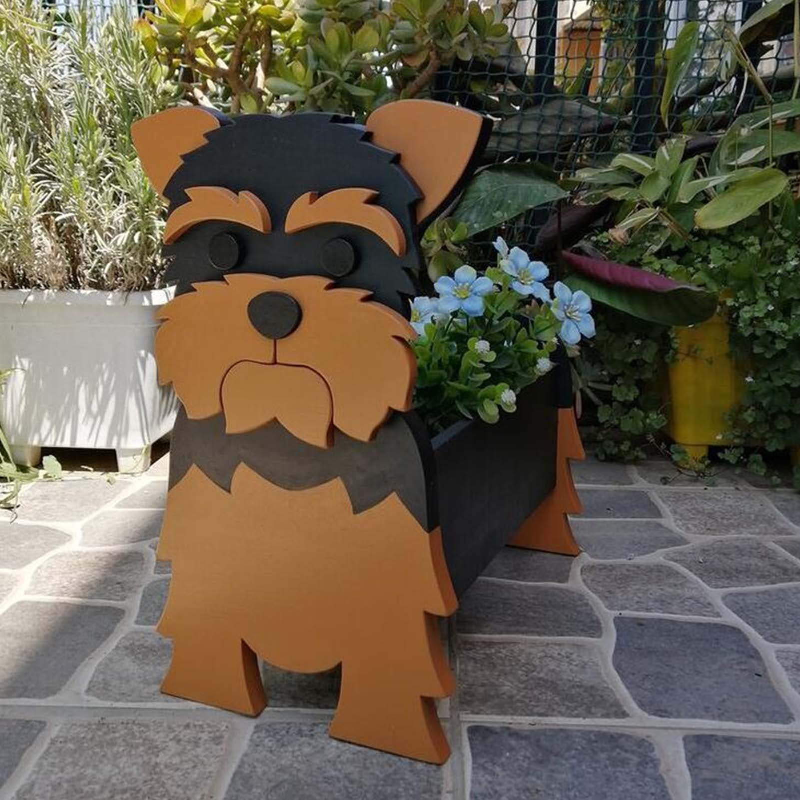 Maceta de Perro Yorkie en Madera Decorativa para Jardín o Interior, Diseño Detallado y Único ...