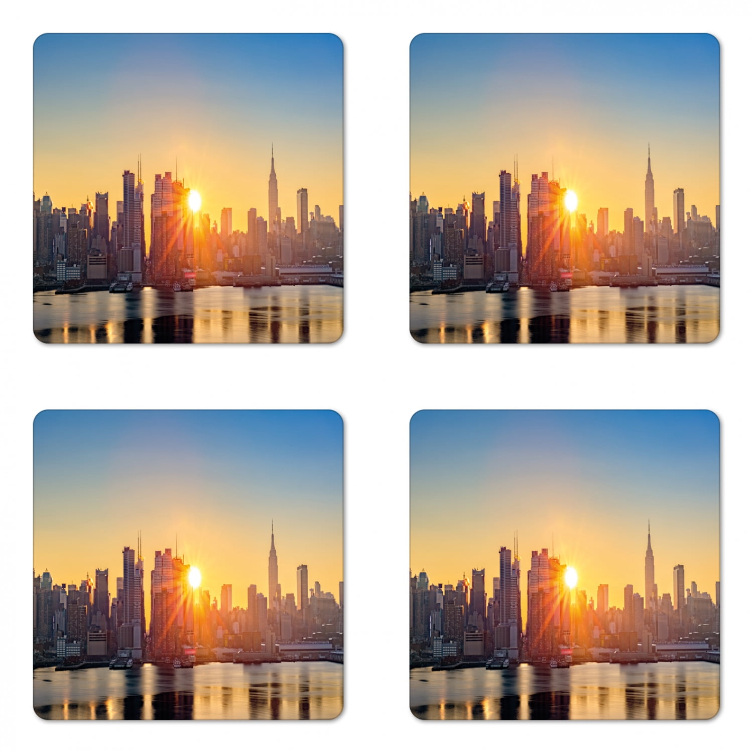 City Coaster Set of 4, Tranquil Sunrise at Midtown Manhattan United ...