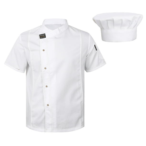 MSemis Men's Short Sleeve Button Chef Coat Jacket Kitchen Cook Shirt ...