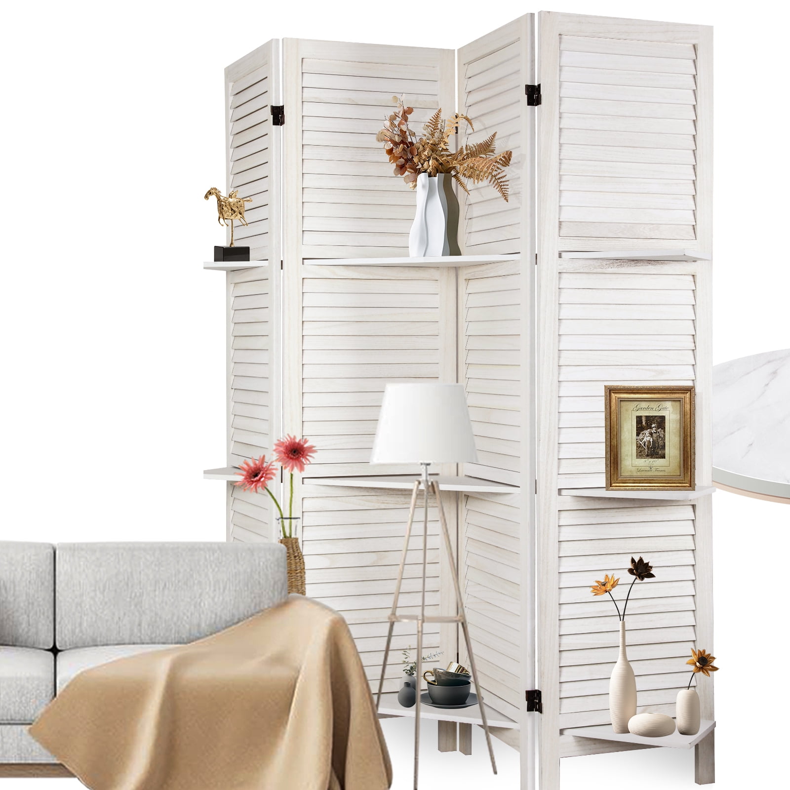 Paravant Intérieur Homcom 4 Panel 67" Tall Wood Privacy Screen Room ...