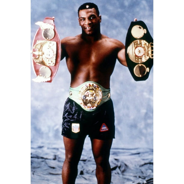 Mike Tyson Classic Barechested Pose Holding His Boxing Belt Titles ...