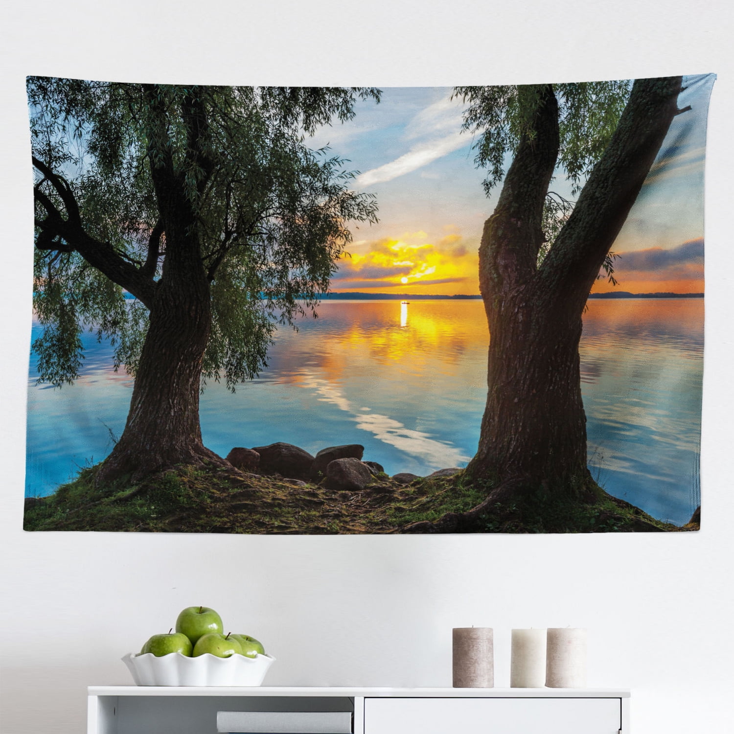 Willow Tree Tapestry, Sketched Silhouette with Branches and Blended ...