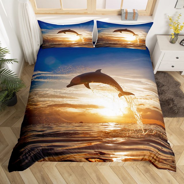 Dolphin Duvet Cover Queen Size, Ocean Themed Comforter Cover, Abstract ...