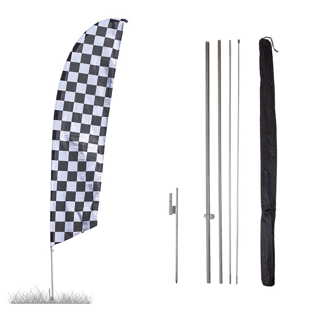 Black/White Checkered Feather Flag Kit - 13.5ft Knitted Polyester ...