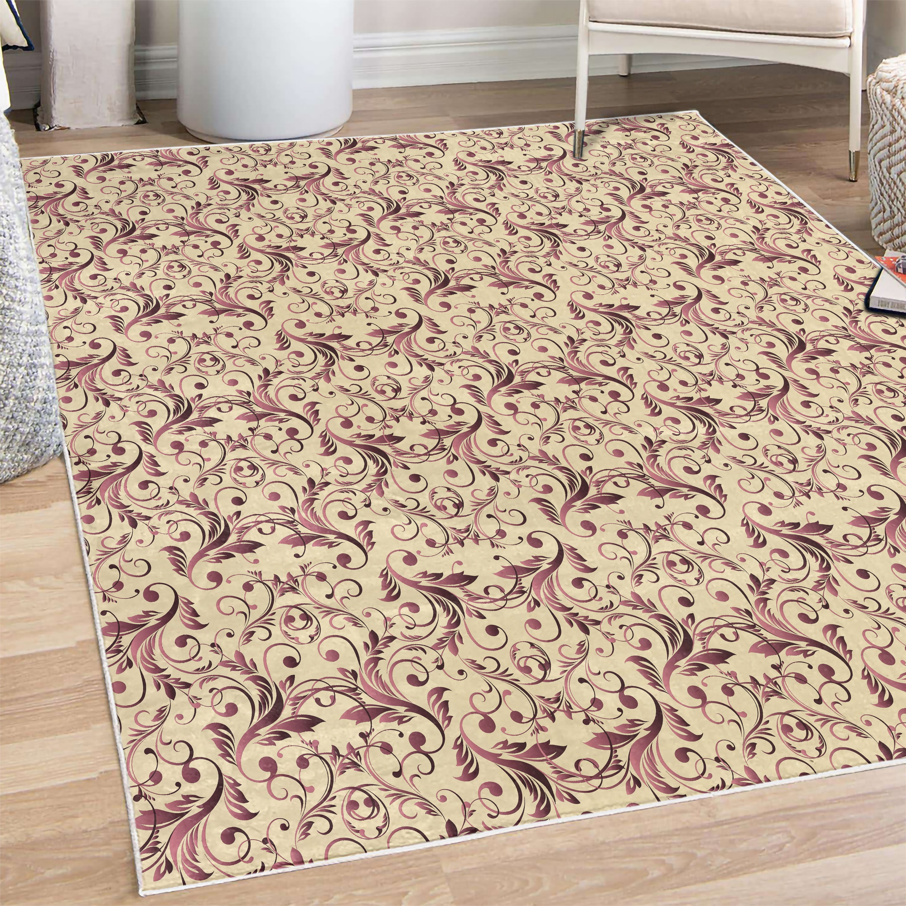 Victorian Decorative Rug, Vintage Floral Forms Ivy Swirls Flowers ...