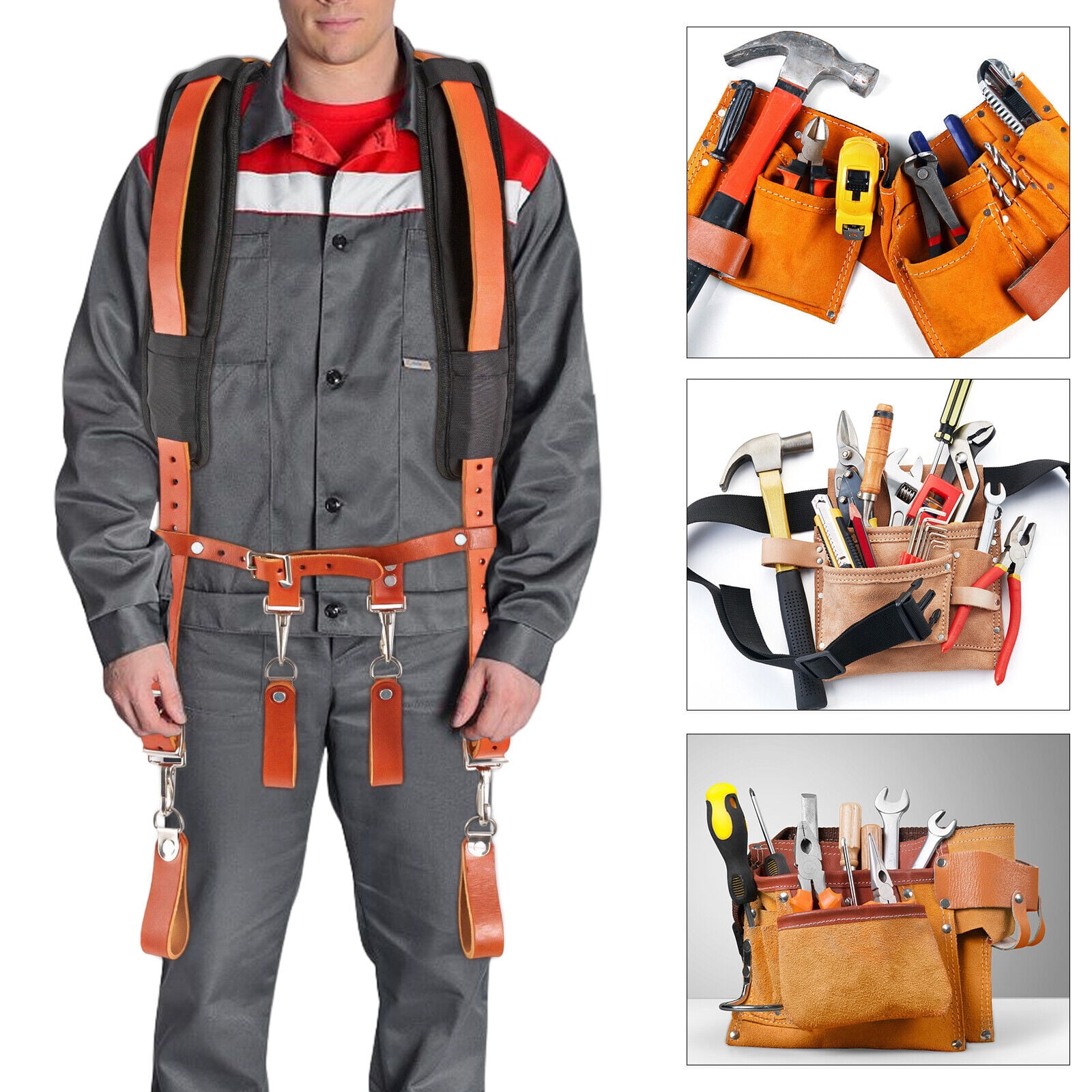 Miumaeov Leather Tool Belt with Suspenders 4 Detachable D-Loop ...