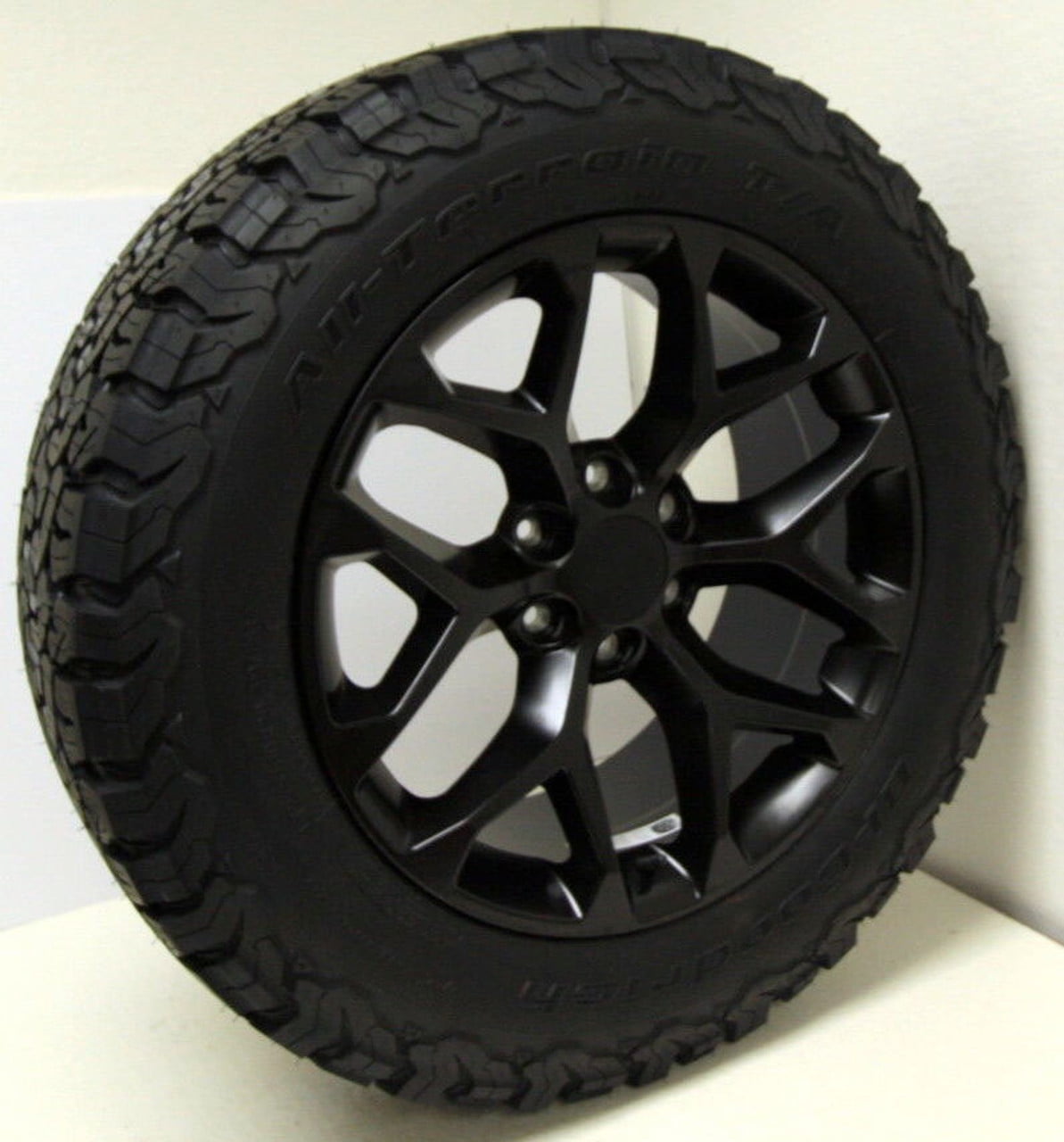20" Satin Black Snowflake Wheels + All Terrain Tires SET of 4 for Chevy, GMC, Cadillac - Walmart.com