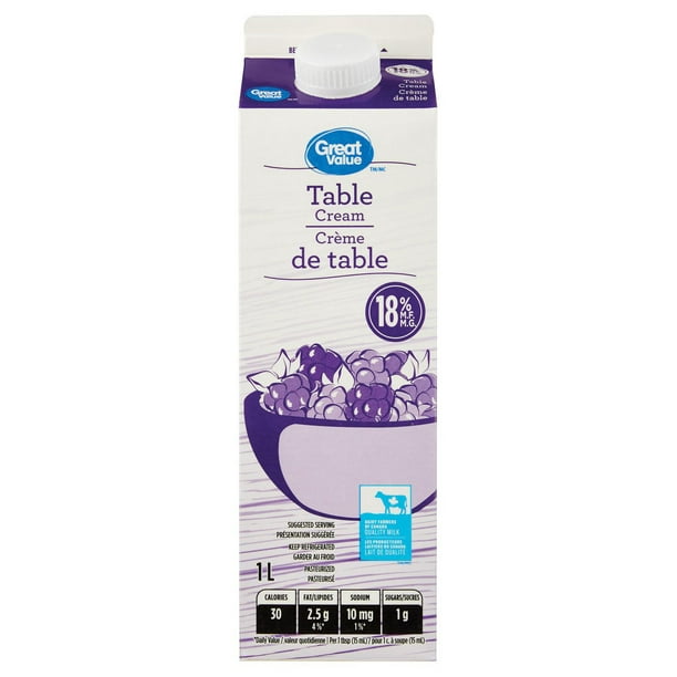 Great Value 18% M.F Table Cream, 1 L - Walmart.ca
