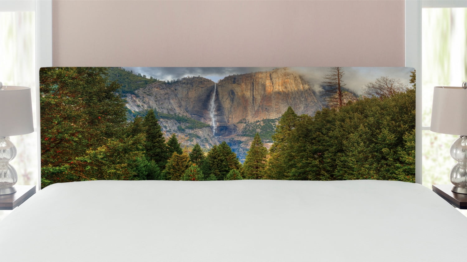 Yosemite Headboard, Yosemite Falls Evergreen Forest Fall Season Scenery ...