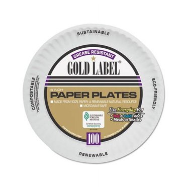 Gold Label Coated Paper Plates 9" dia, White, 100/Pack, 10 Packs/Carton ...