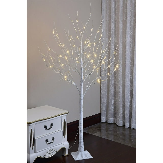Lightshare 6 Feet Pre-Lit LED Birch Tree, 72 LED Lights, Warm White ...