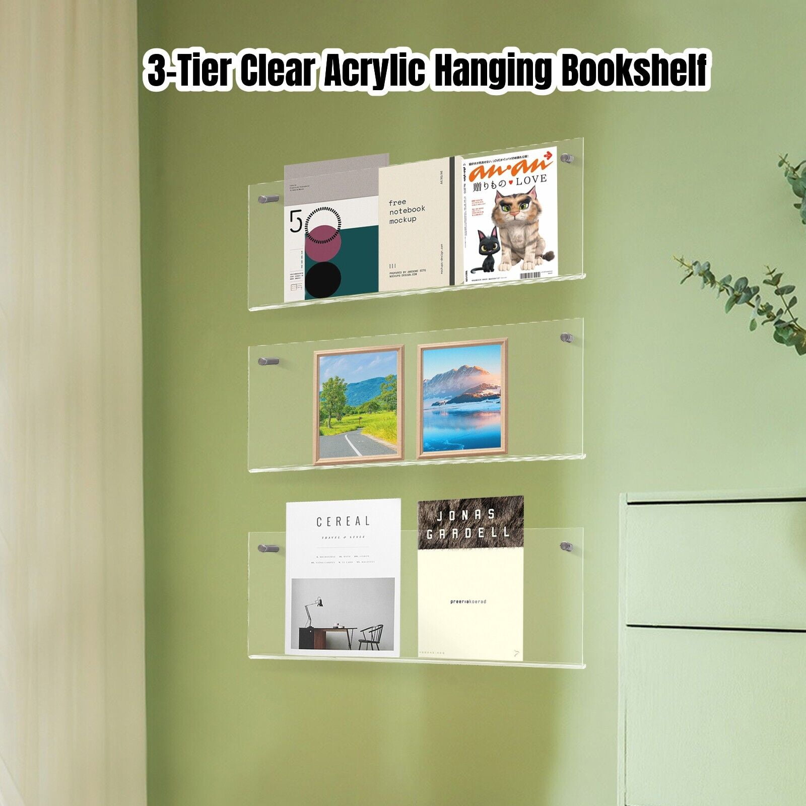 Miumaeov Acrylic Brochure Holder Wall Mount 3 Tier Bookshelves Hanging ...