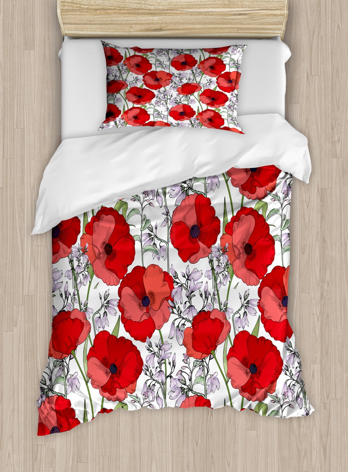 Peony Duvet Cover Set Twin Size, Peony Garden Rural Petals Idyllic ...