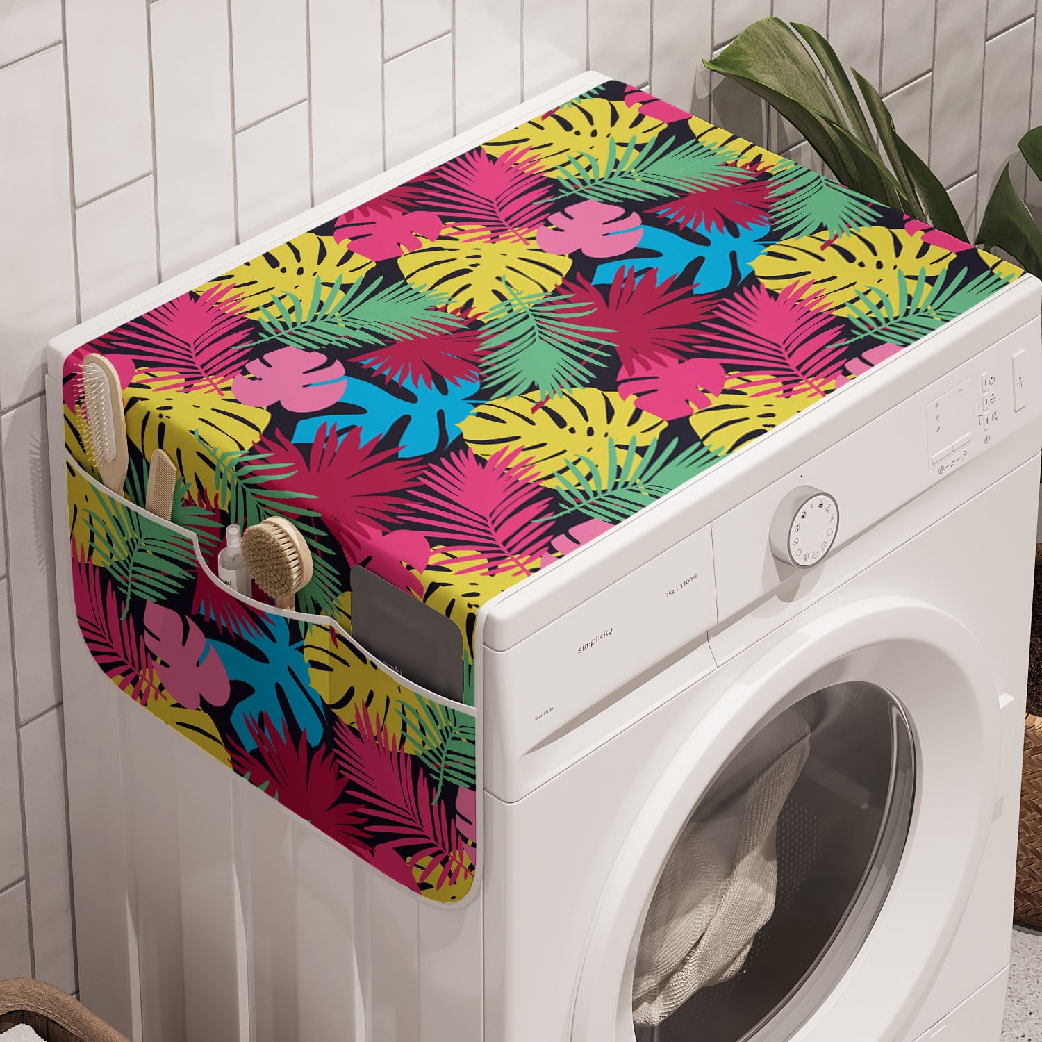 Botanical Washing Machine Organizer, Tropical and Colorful Palm Leaves ...