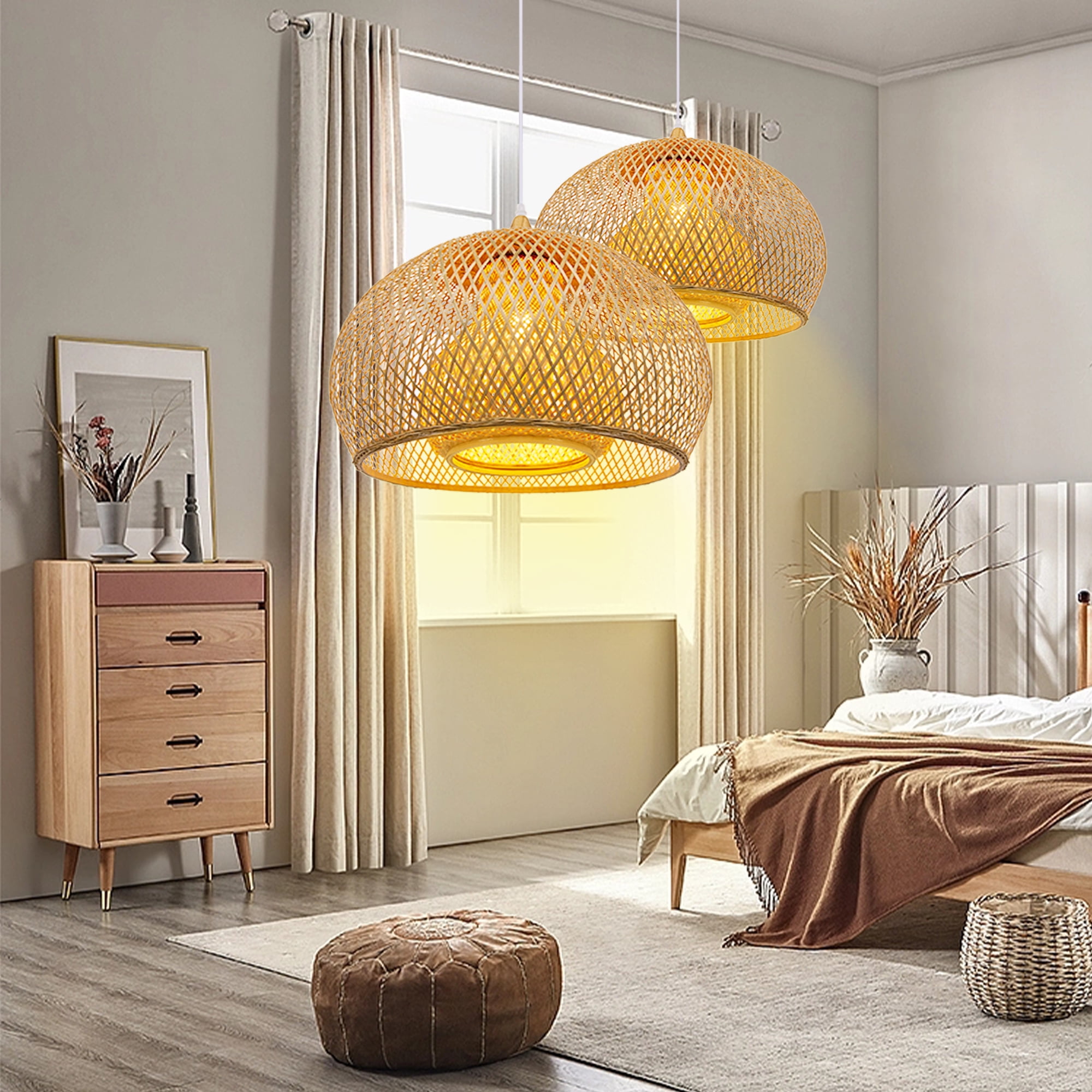 Arturesthome 1-Lights Natural Bamboo Pendant Light Woven Decor for ...