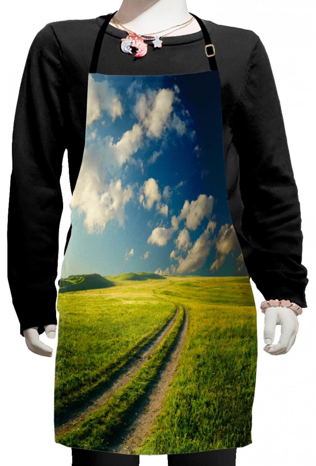 Nature Kids Apron, Grass Path Clouds Sky Serene Sun Spring Rural ...