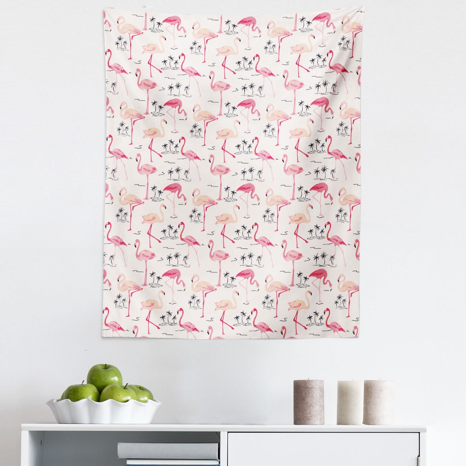 Flamingo Tapestry, Flamingos in Vintage Style Illustration Love and ...