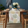 Coastal Ocean Coral Table Runner, Green Yellow Pink Theme Pattern ...