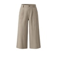 Capris for Women Solid Color Pocket Elastic Waist Faux Linen Pocket ...