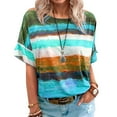 Women Gradient Color Shirt Tunic Top Rainbow Color Block Striped Print ...