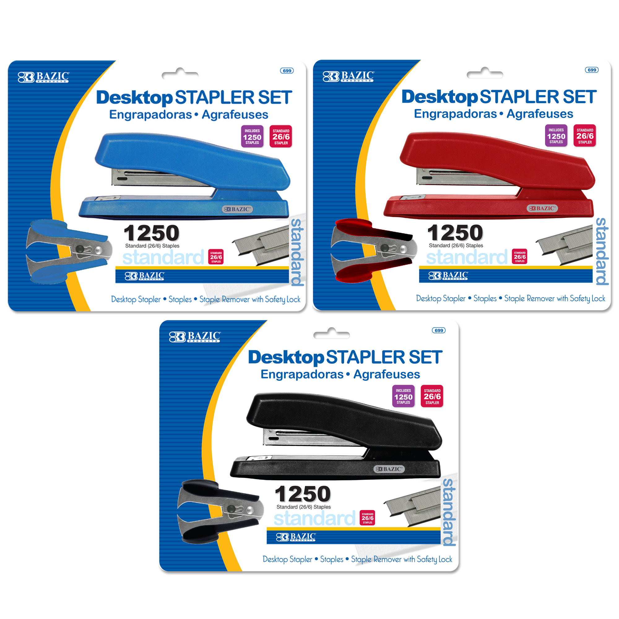 BAZIC Desktop Stapler + Staple Remover + 1250 Staples, 3-Pack - Walmart.com