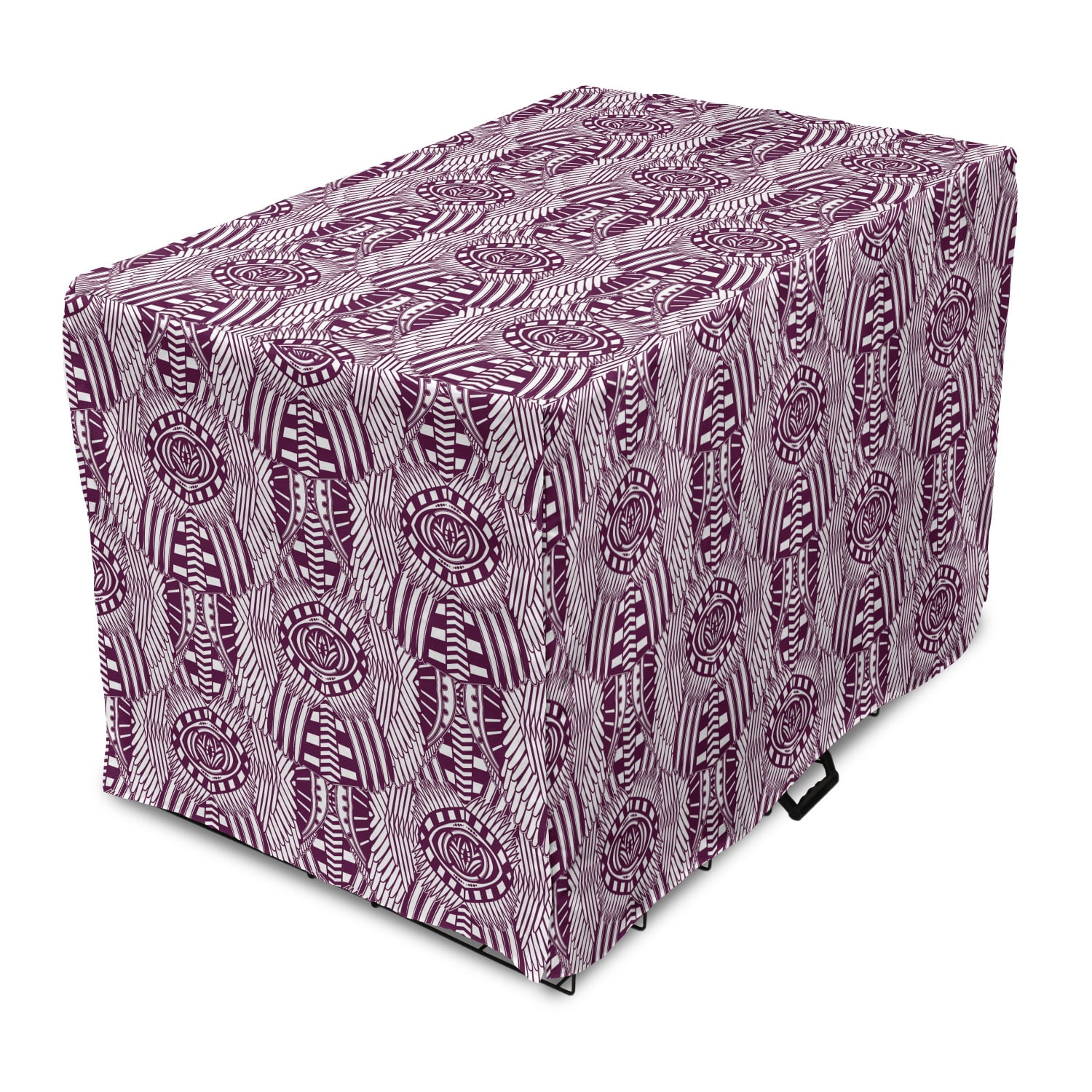 Ethnic Dog Crate Cover, Tribal Abstract Monochrome Feathers Ornaments ...