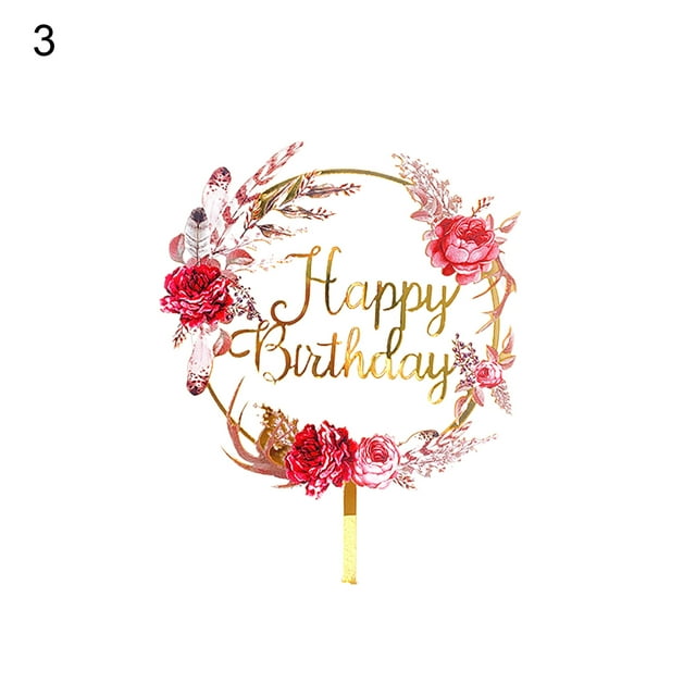 Acrylic Glitter Gold Cake Topper Flower Acrylic Cake Toppers Happy