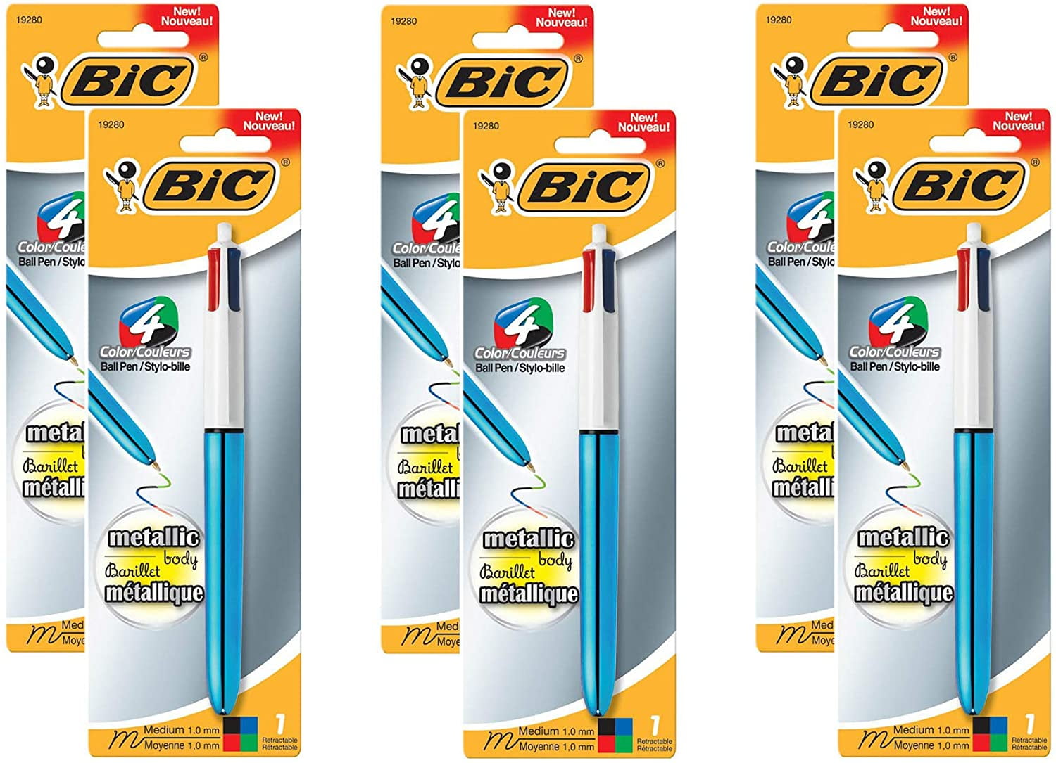 BiC 4-Color Metallic Ball Pens Retractable, Assorted, Medium Point, 1 ...