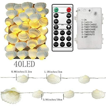 Natural Seashell String Lights 13.2ft 40 LED 8 Modes Warm White ...