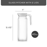 JoyJolt Glass Pitcher with Handle, 40 oz, 2 Lids, Ribbed Design, Fridge ...